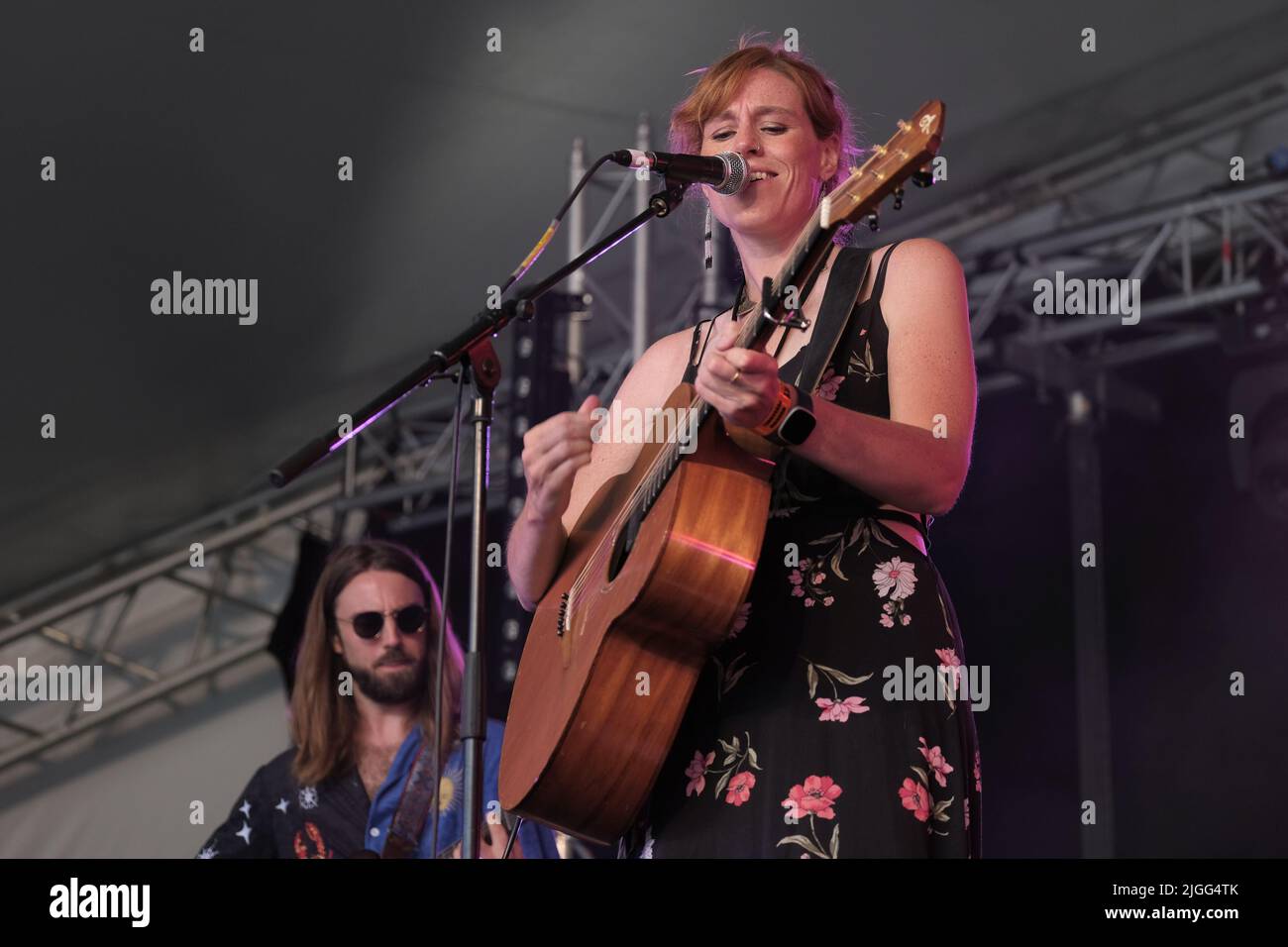 English singer, songwriter and guitarist Hollie Rogers performing live ...