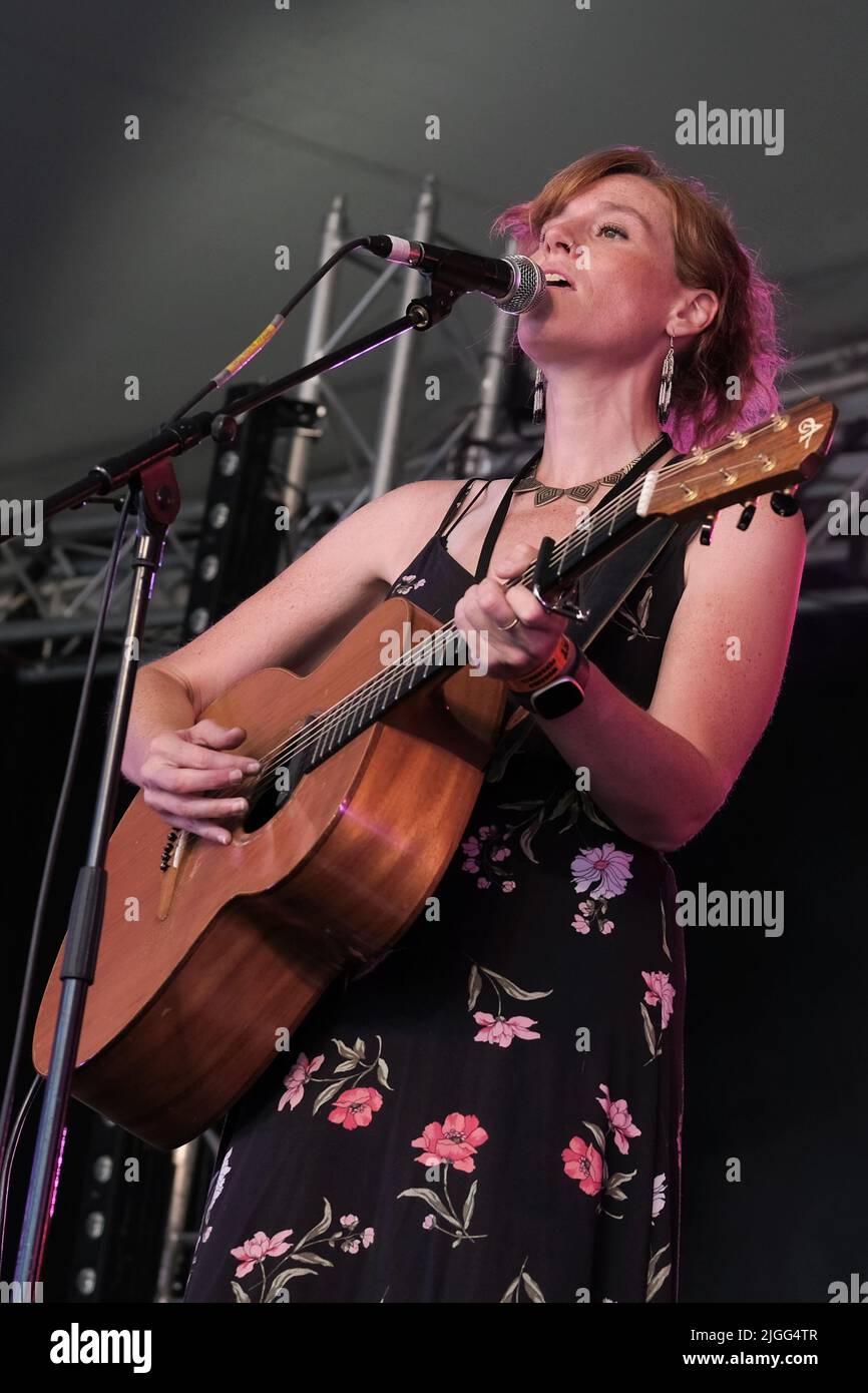English singer, songwriter and guitarist Hollie Rogers performing live ...