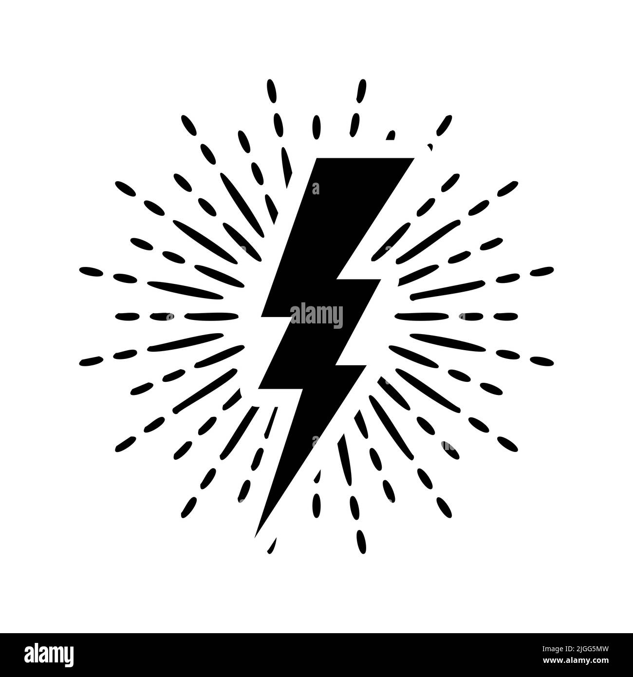 Vintage lightning bolt and sun rays isolated on white background ...