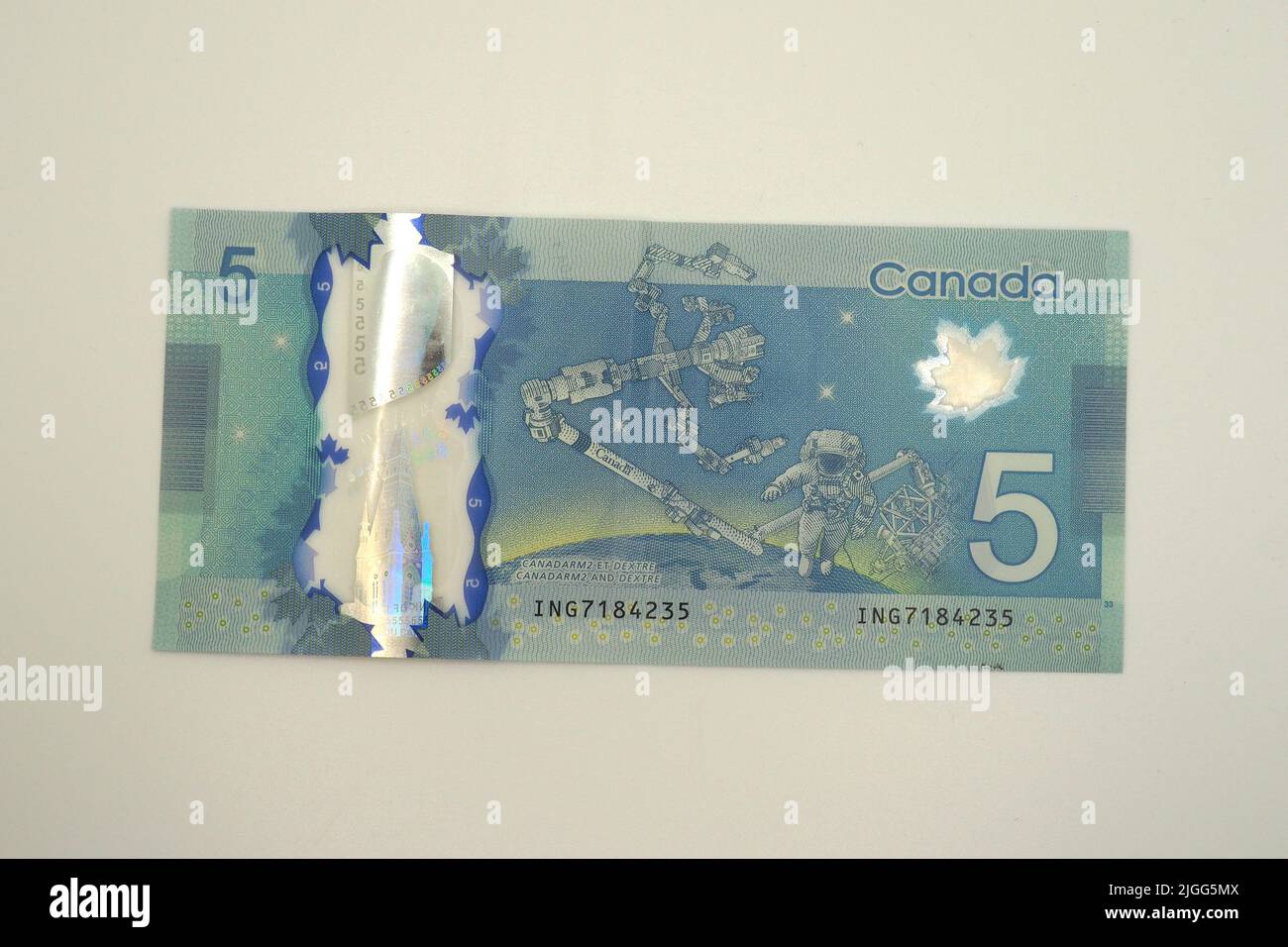five dollars banknote, $5, (Canadarm2 and Dextre), Canadian dollar, CAD ...