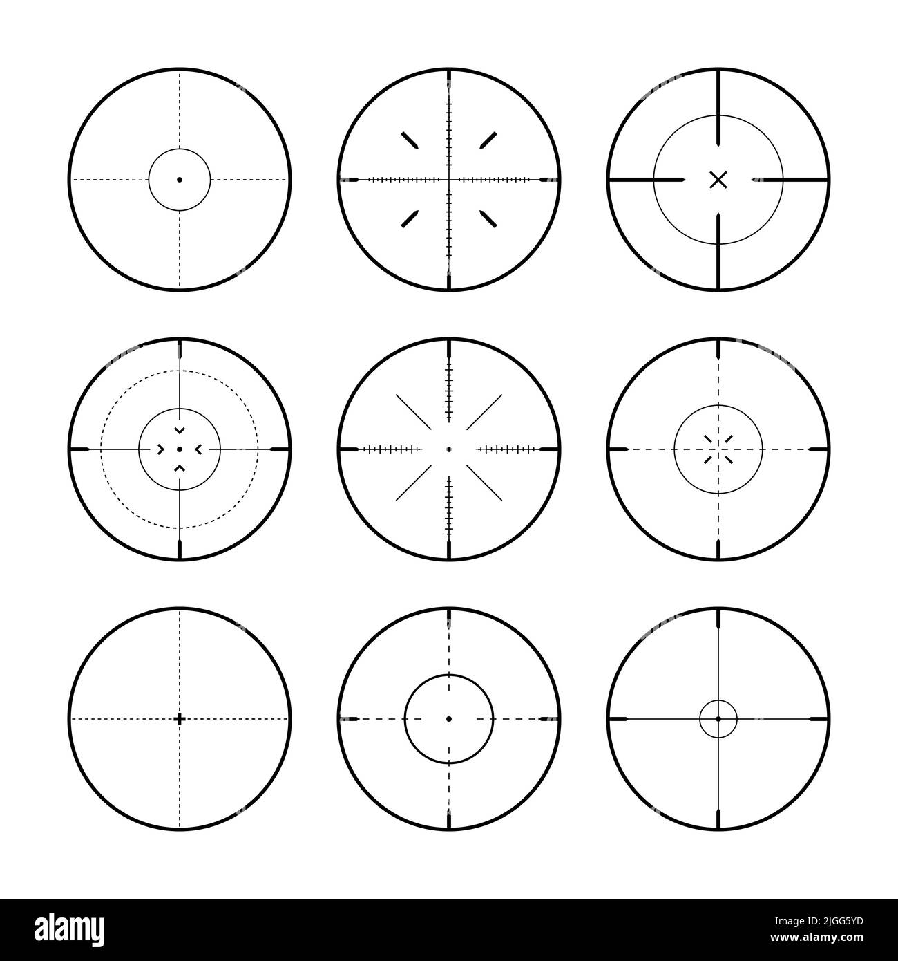 Various sniper rifle sights, weapon optical scope crosshair. Hunting ...
