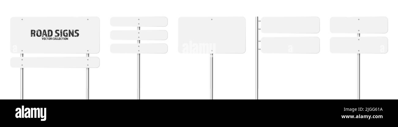 Various road, traffic signs. Highway signboard on a chrome metal pole ...