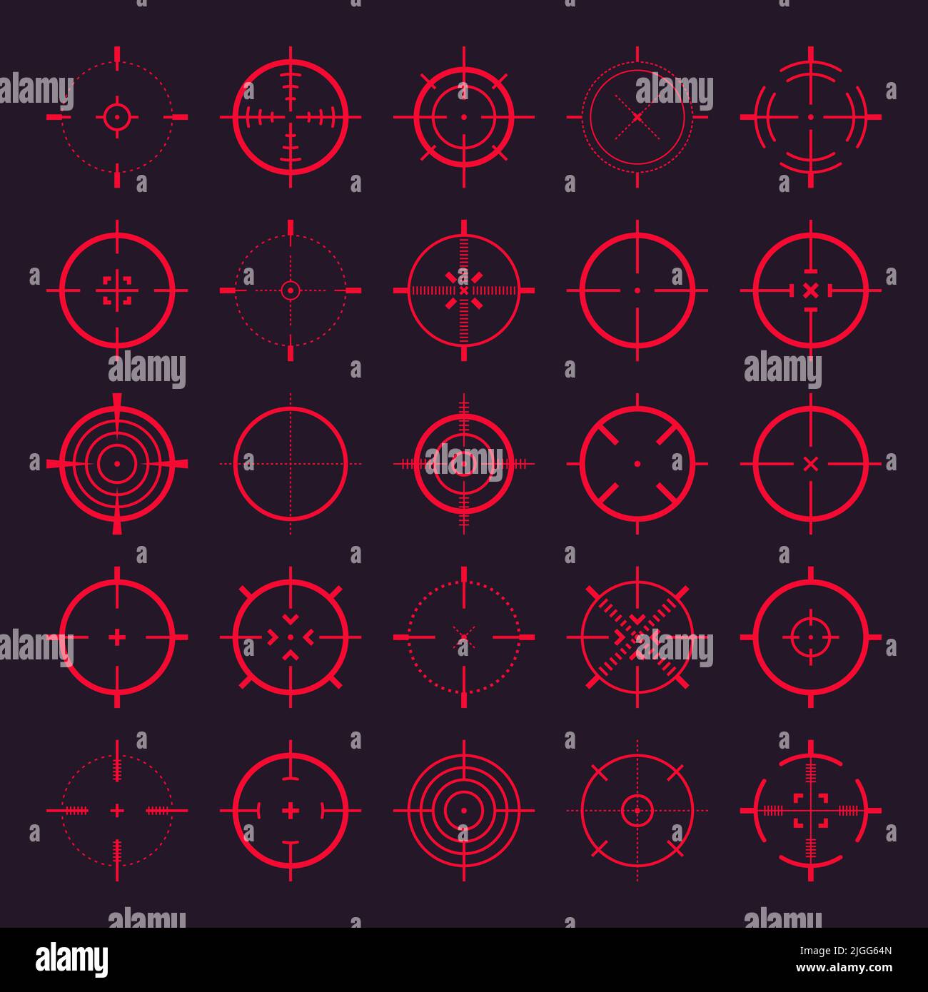 Crosshair, gun sight vector icons. Bullseye, red target or aim symbol ...