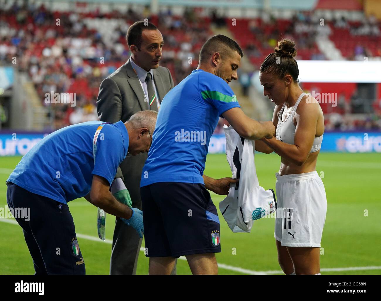 Italy's Lisa Boattin changes her shirt during the UEFA Women's Euro ...