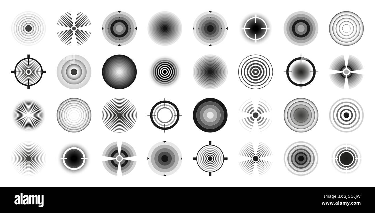 Various weapon sights, black crosshair icons. Aim, shooting mark symbol ...