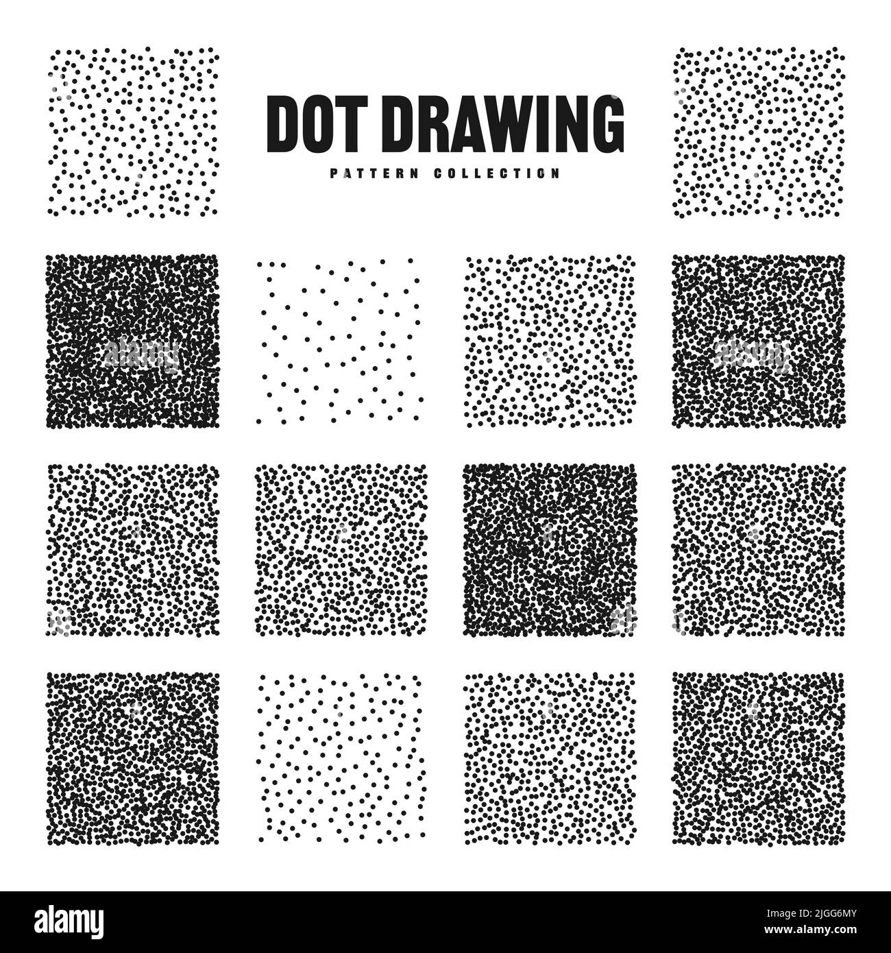 Square shaped dotted objects, stipple elements. Stippling, dotwork ...