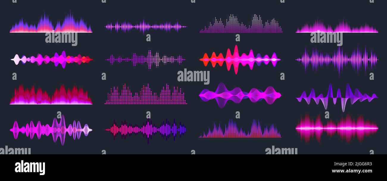 Colorful sound waves collection. Analog and digital audio signal. Music ...