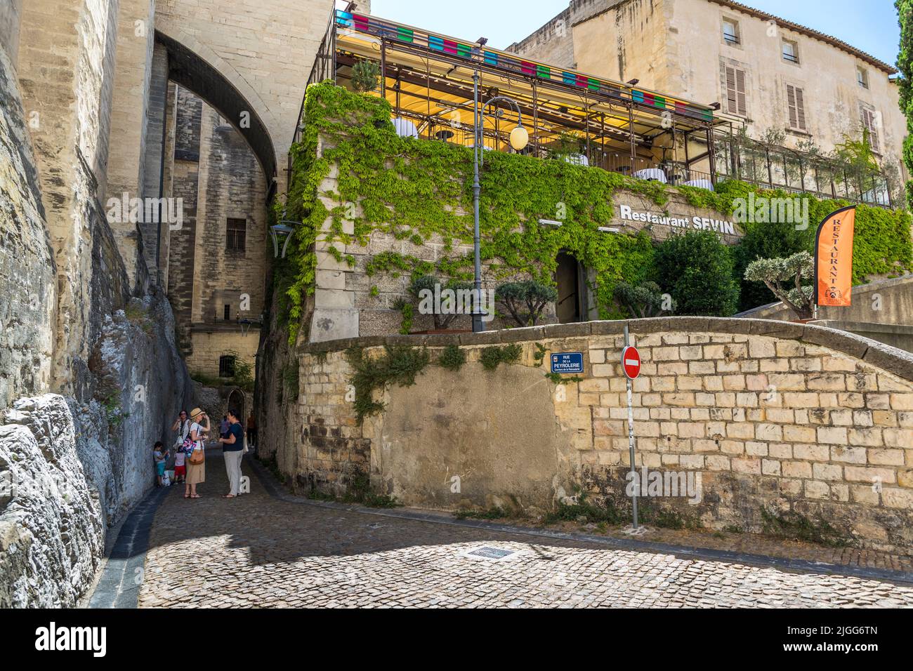 Restaurant Sevin near the Papal Palace of Avignon, France Stock Photo ...