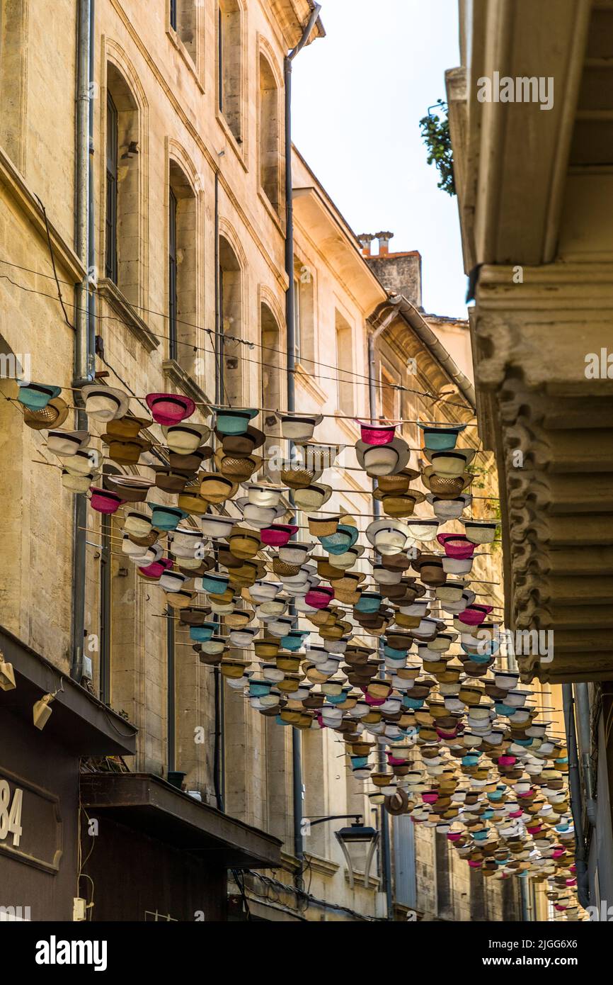 The shopping street Rue du Vieux Sextier in Avignon is covered with ...