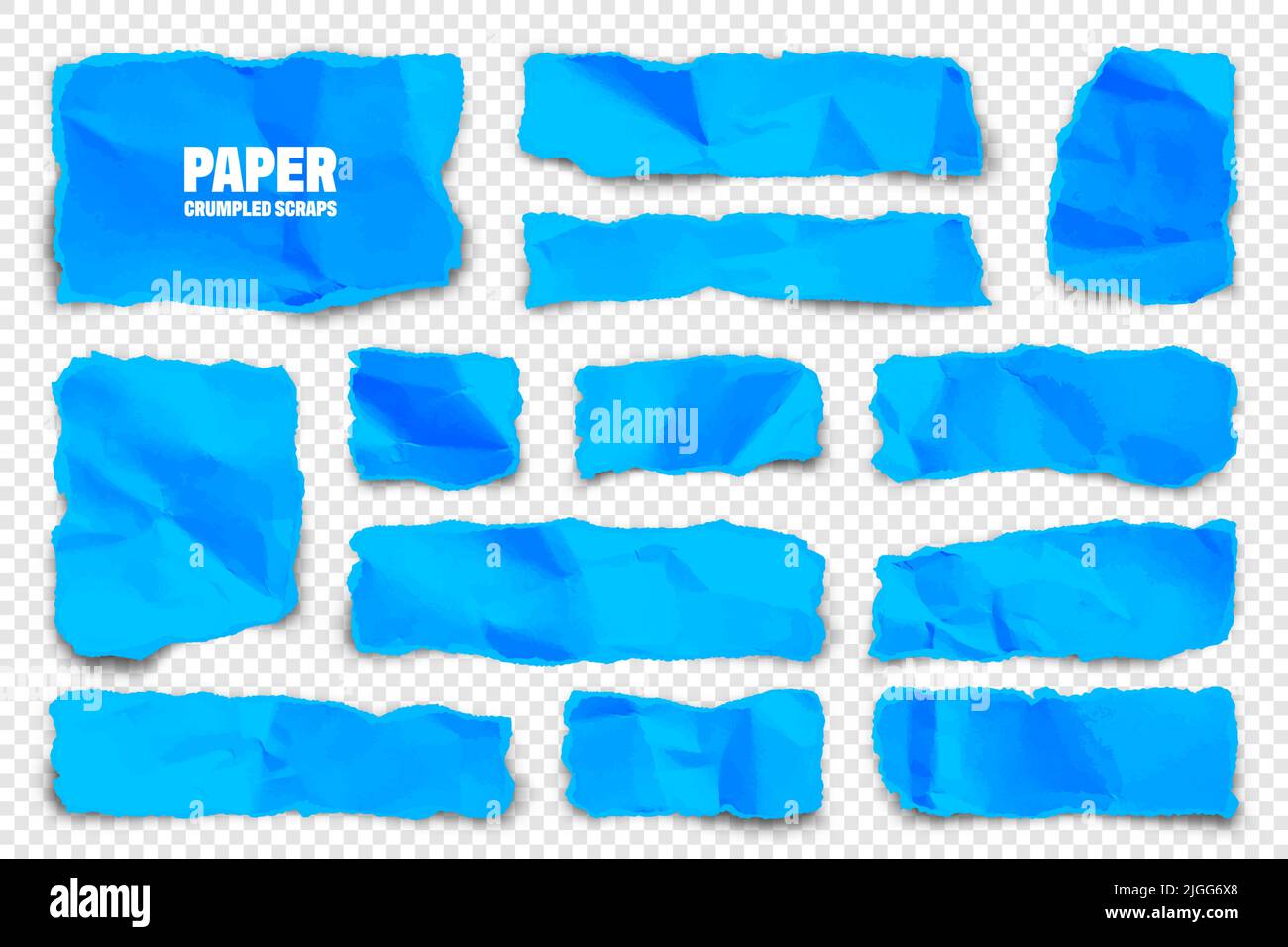 Blue ripped paper strips. Realistic colorful crumpled paper scraps with ...