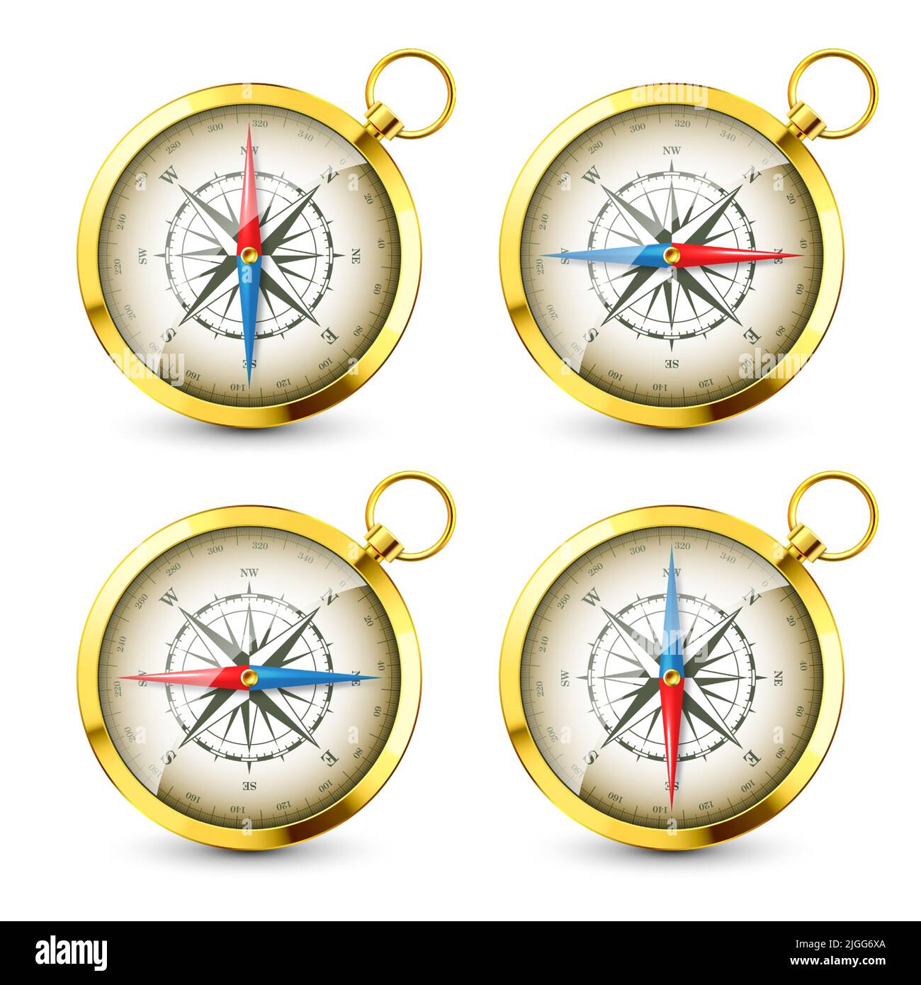 Realistic golden vintage compass with marine wind rose and cardinal ...