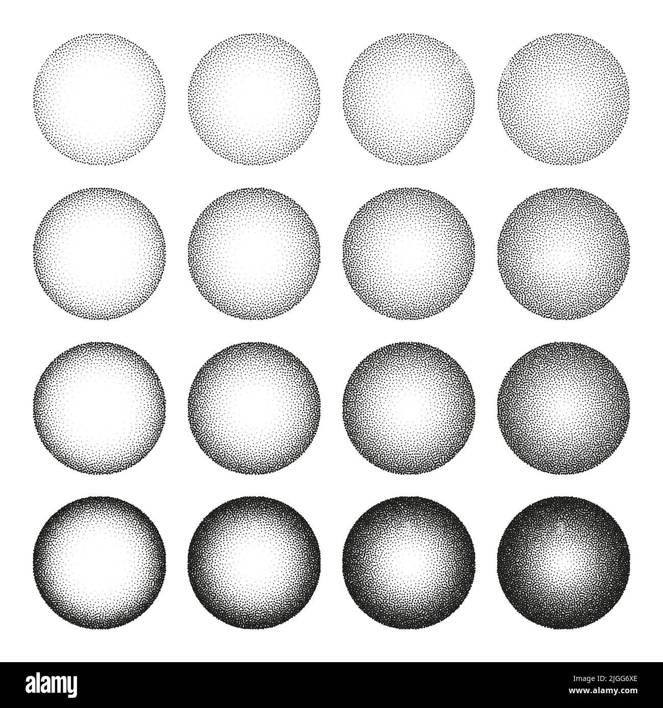 Round shaped dotted objects, stipple elements. Fading gradient ...