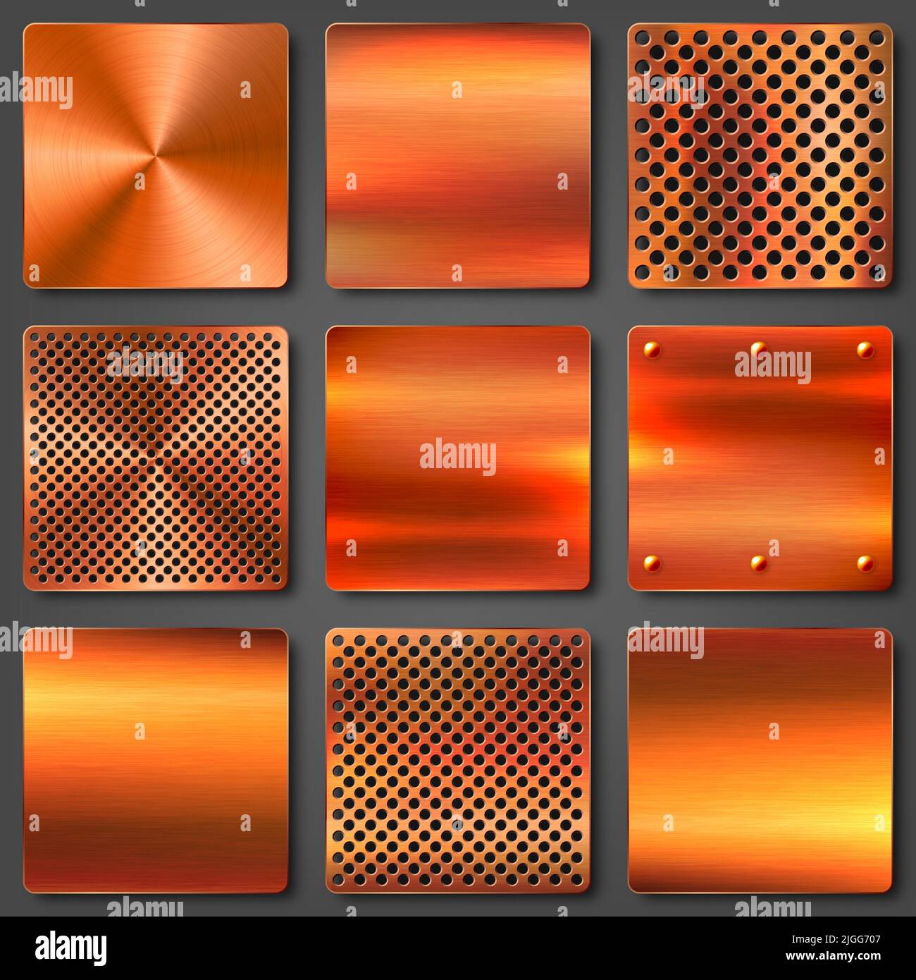 Realistic copper banners collection. Brushed stainless steel plate ...