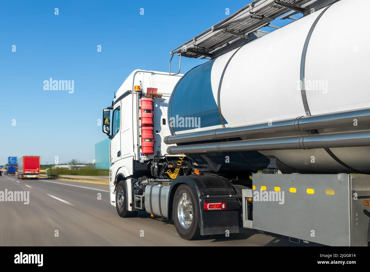 White big modern tanker shipment cargo commercial semi trailer truck ...