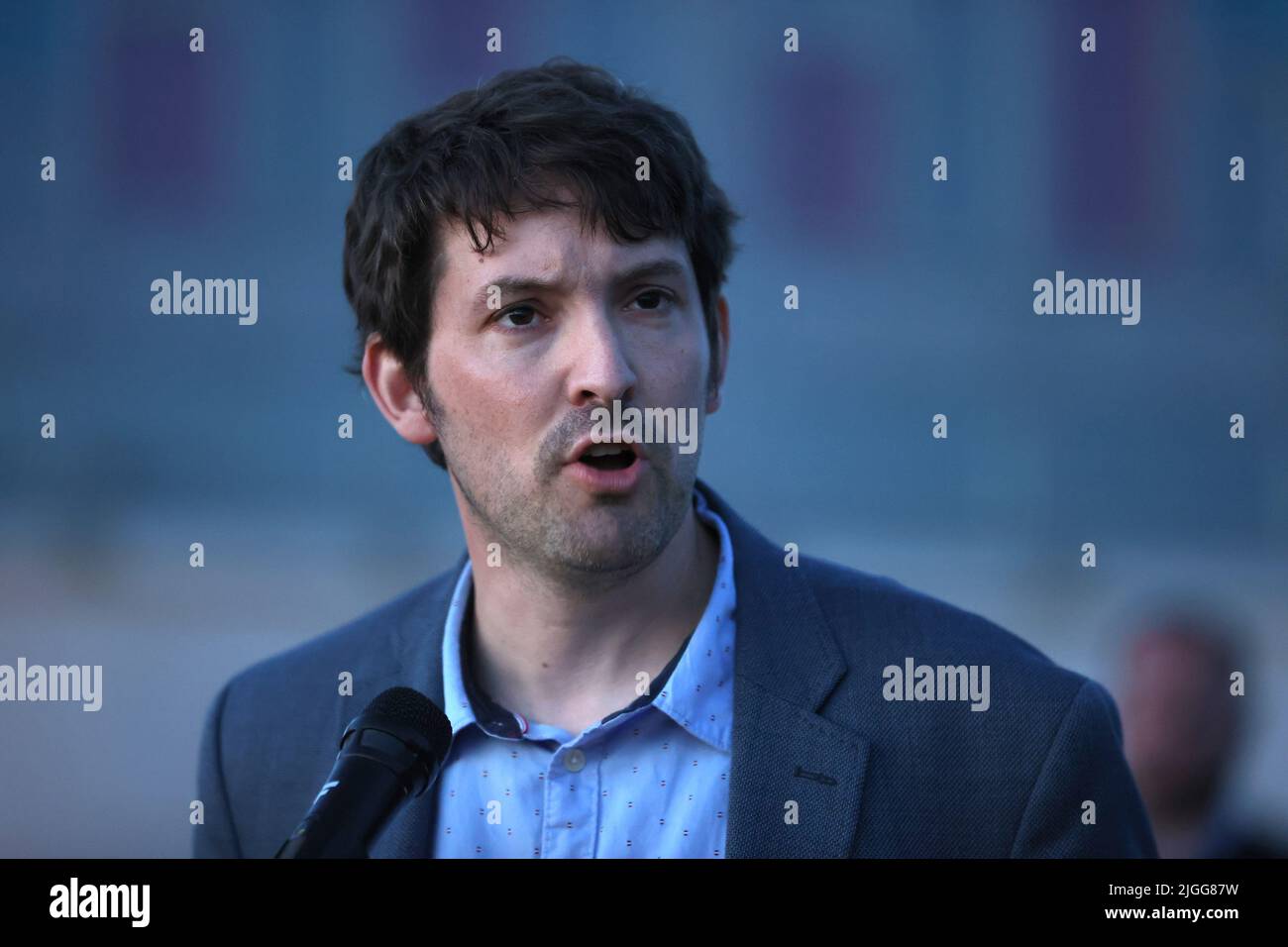 Rev Ben Preston, from the Craigy Hill Presbyterian church speaking at a ...