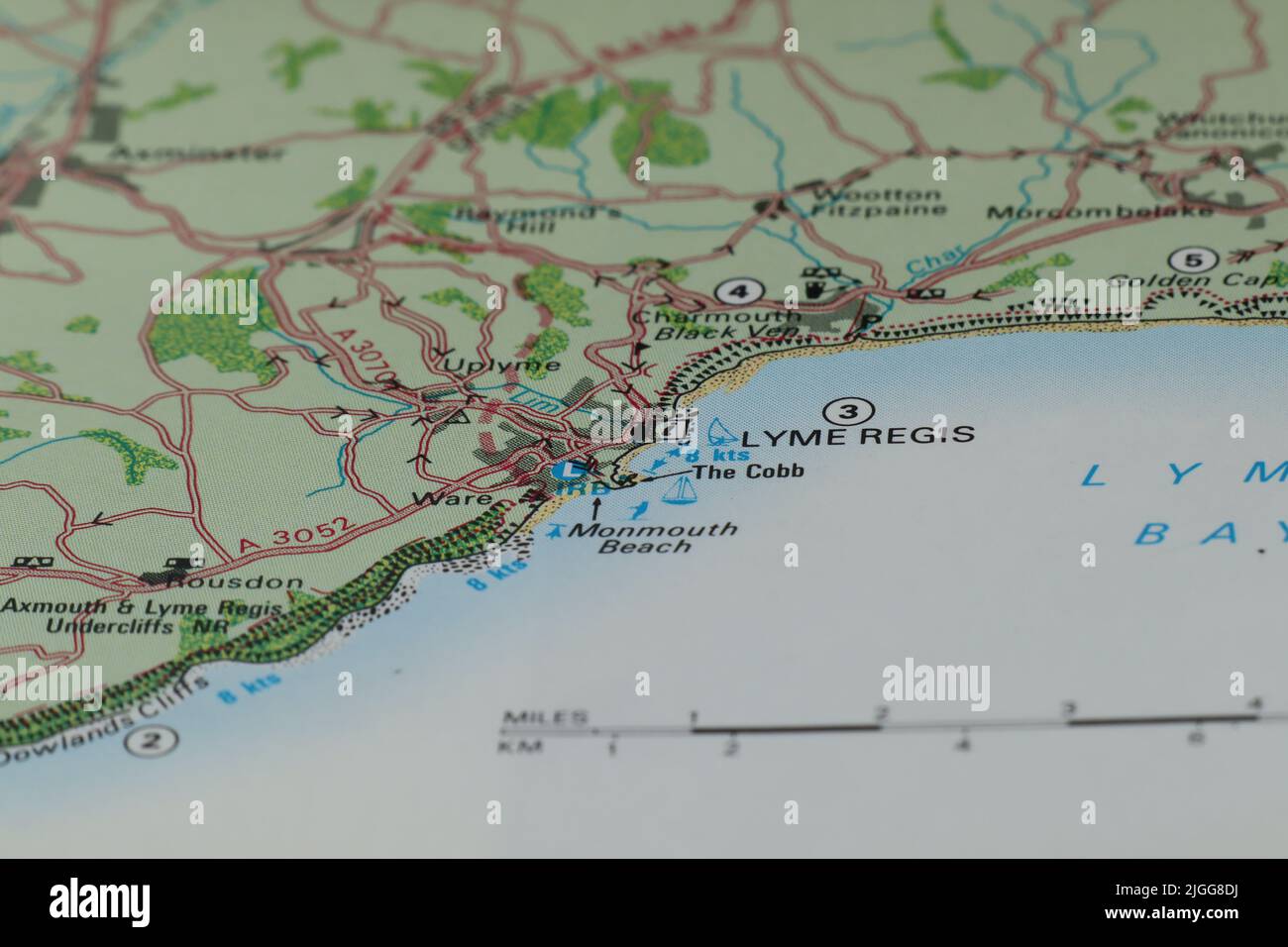Lyme Regis in Dorset, England in colour in an atlas map Stock Photo - Alamy