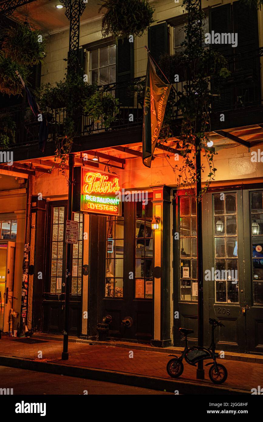 Bourboun Street of New Orleans (Louisiana) at night, showing the ...