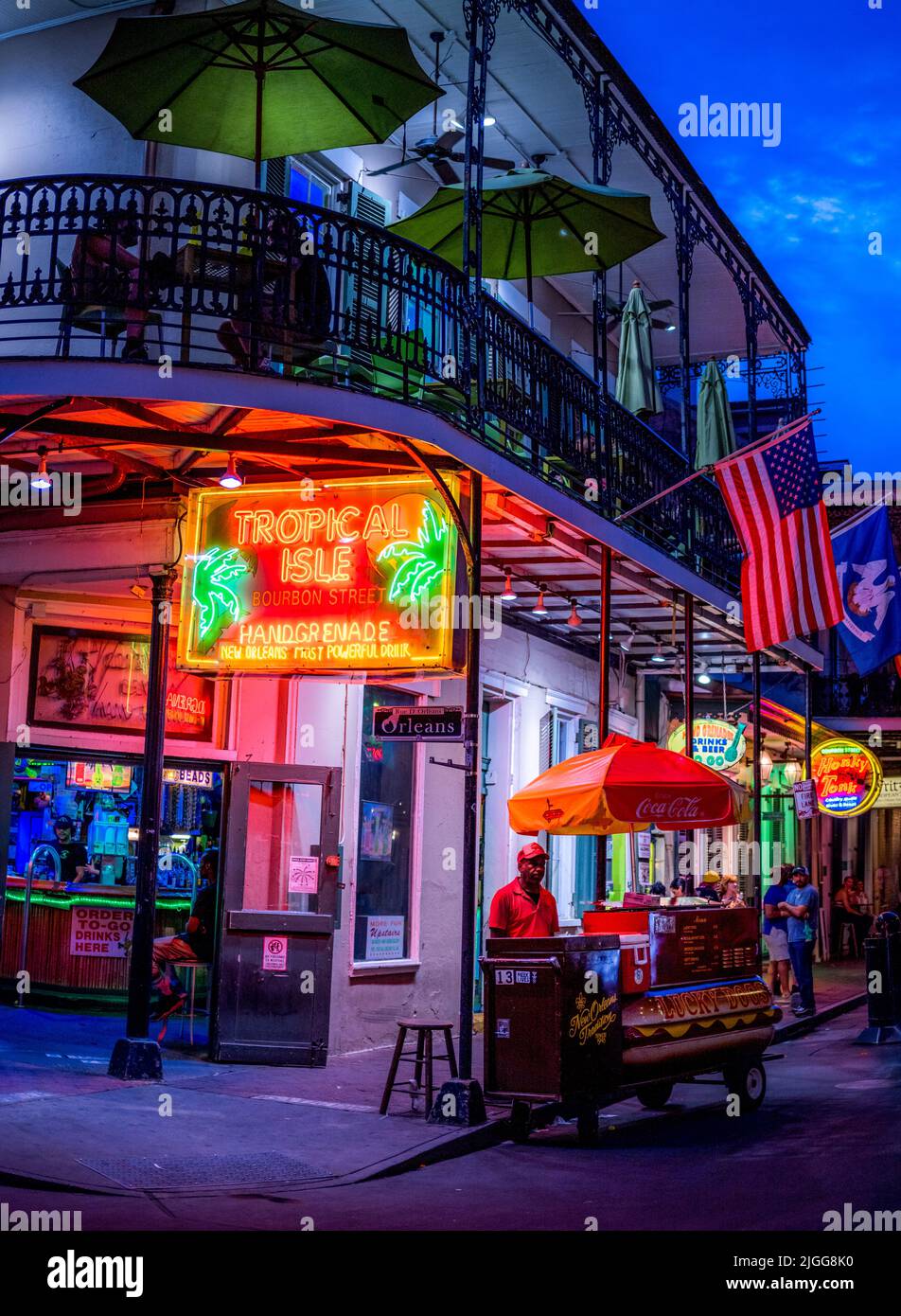 Bourboun Street of New Orleans (Louisiana) at night, showing the ...