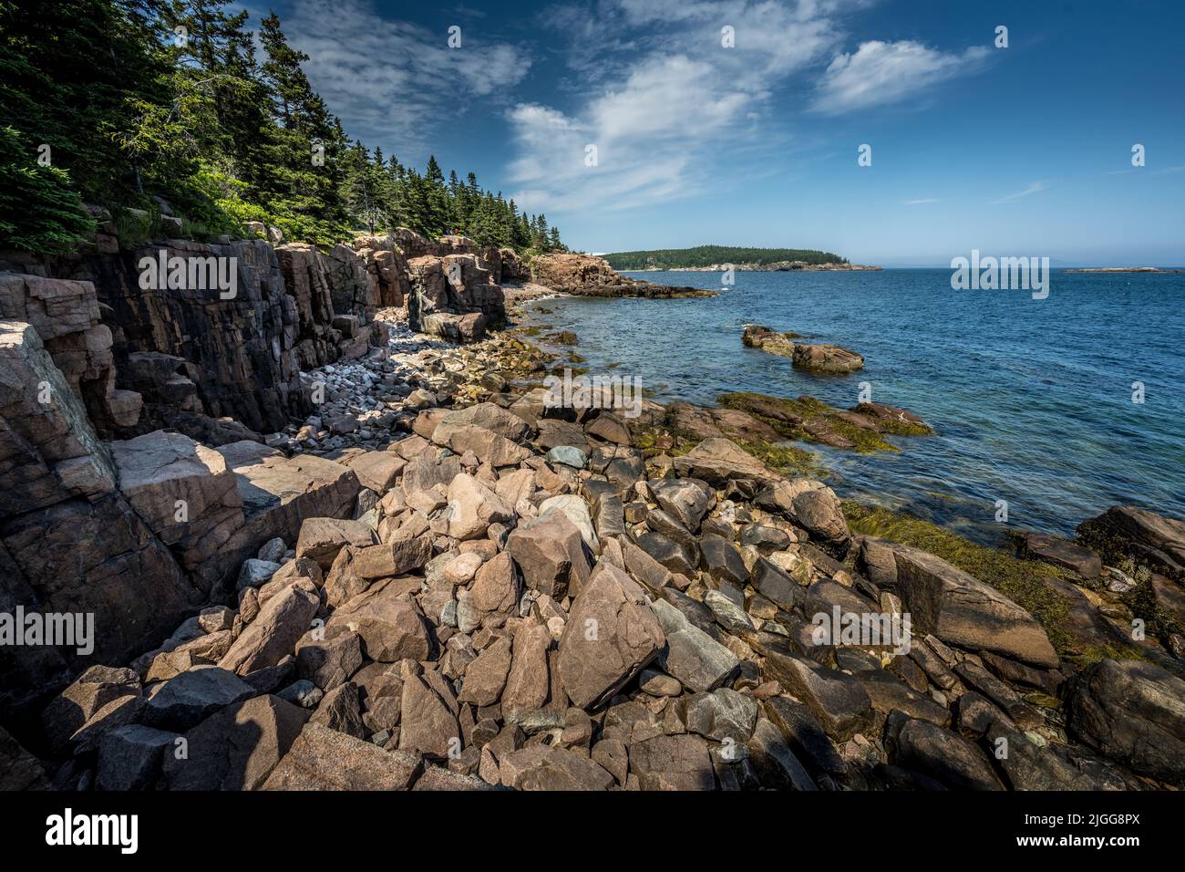 Acadia National Park (Maine, USA), rocky coastline and beaches, wide ...