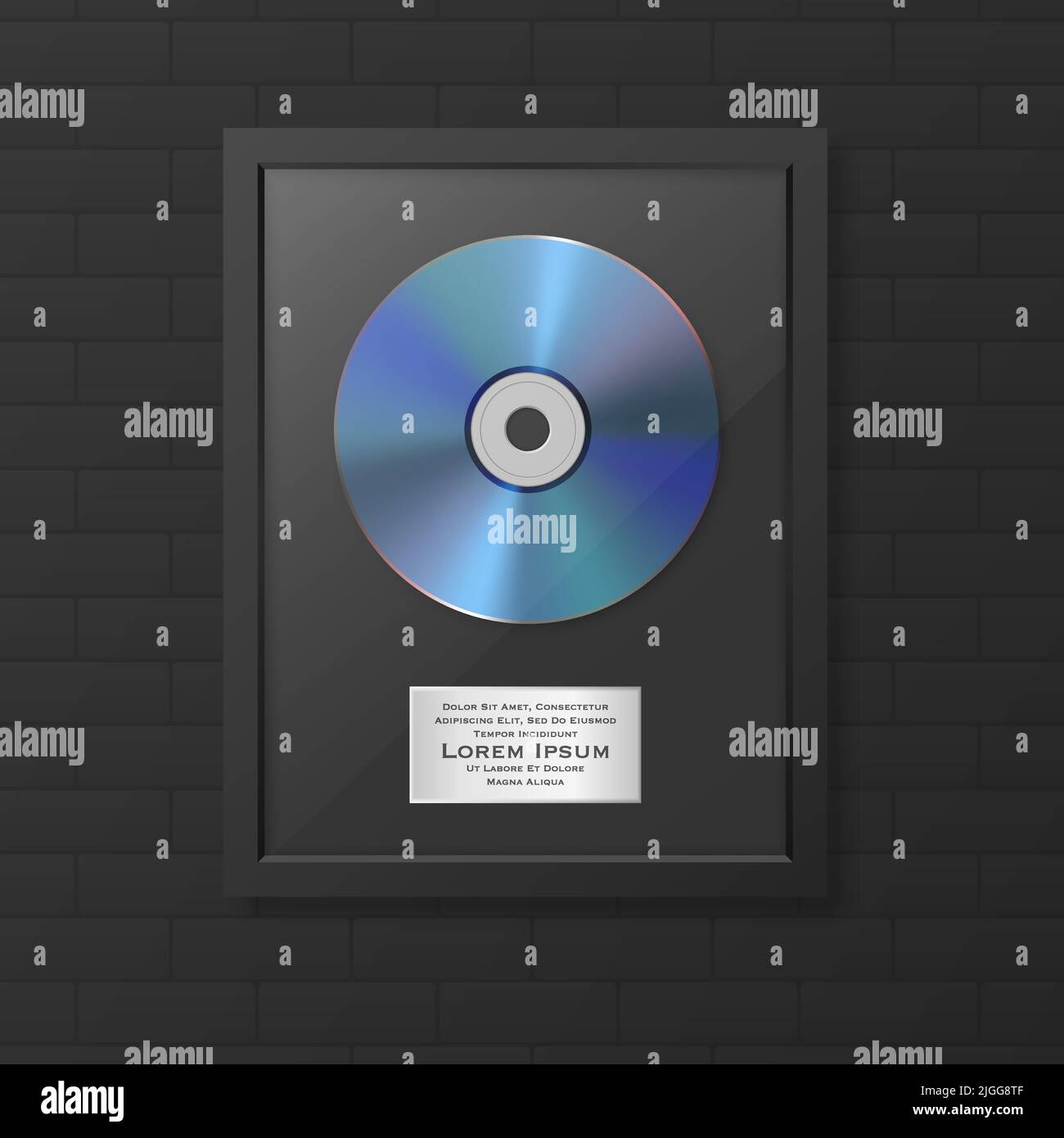 Realistic Vector 3d Blue CD and Label with Black Frame on Black Brick ...