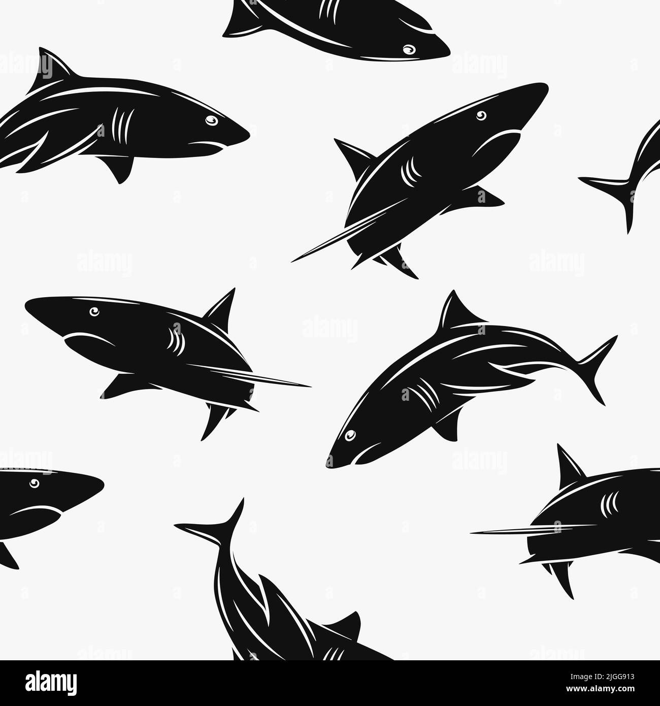 Vector Seamless Pattern with Cartoon Sharks Silhouette. Seamless ...