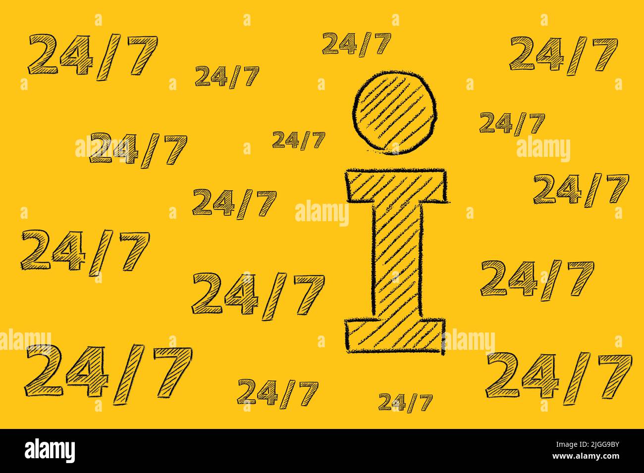 Letter I. Information sign. Info icon and lettering 24-7 hand drawn on ...