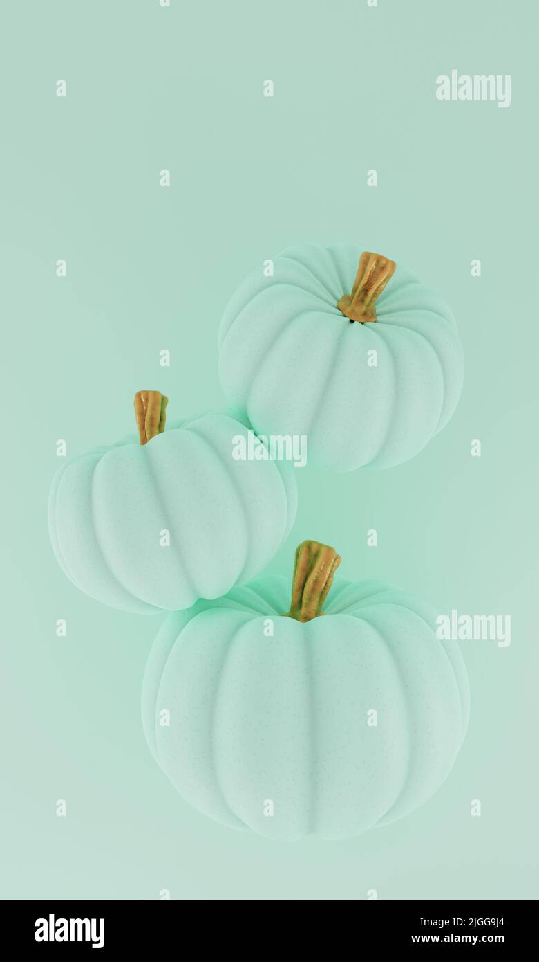 3D render. Autumn background. 3 turquoise gourds. Set of three ...