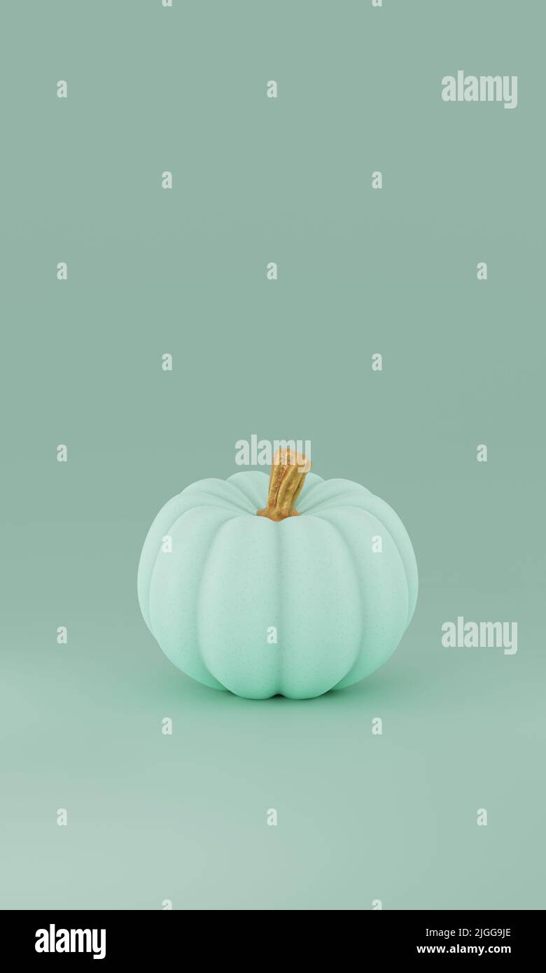3D render. Autumn background. Gently turquoise pumpkin. 3d illustration ...