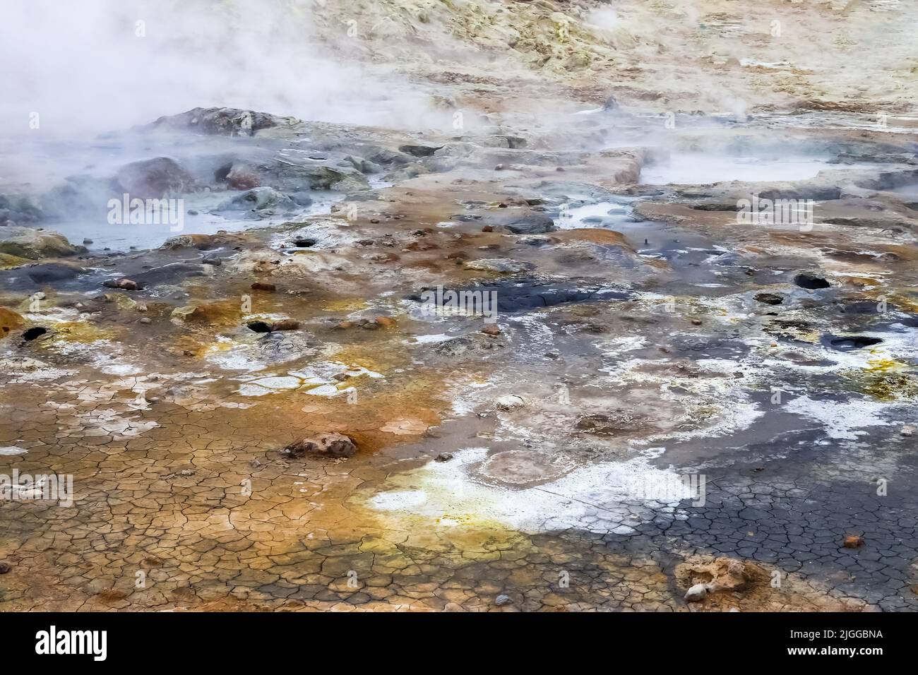 Steaming hot springs on the volcanic sulphur fields of Iceland Stock ...