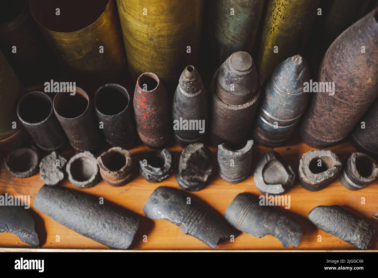 A closeup shot of broken fired artillery shells in a museum Stock Photo ...