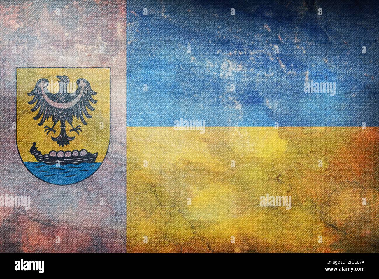 Top view of retro flag Nowa Sol, Poland with grunge texture. Polish ...