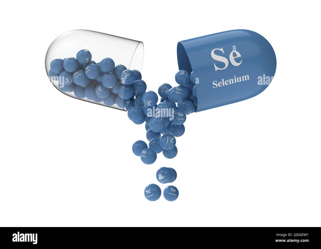 Open capsule with selenium from which the vitamin composition is poured ...