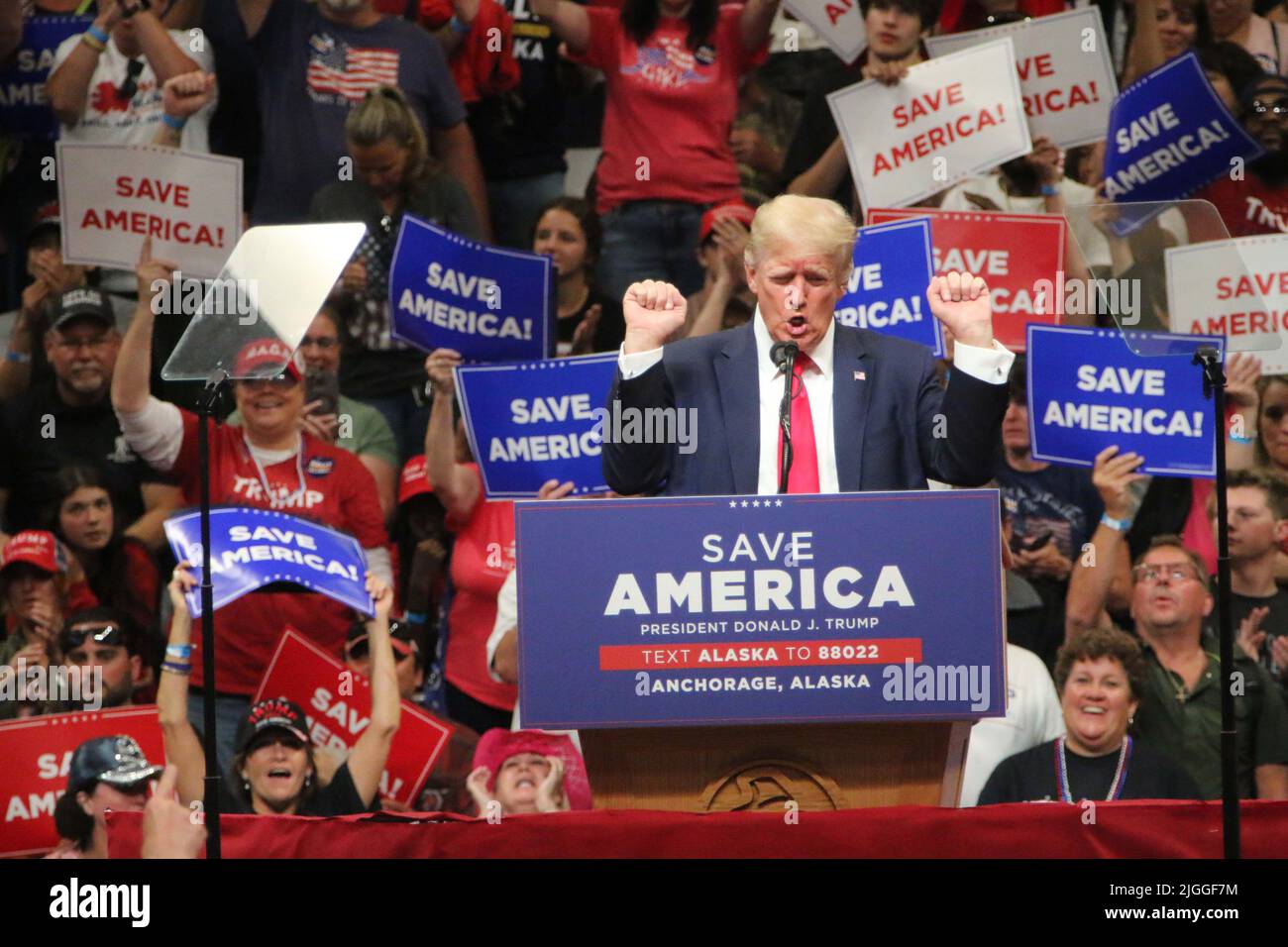 Anchorage, Alaska, USA. 9th July, 2022. DONALD TRUMP addresses the ...