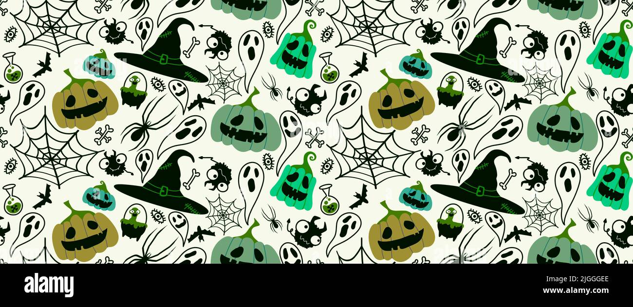 Halloween seamless pumpkins and witch hat and ghost pattern for fabrics ...