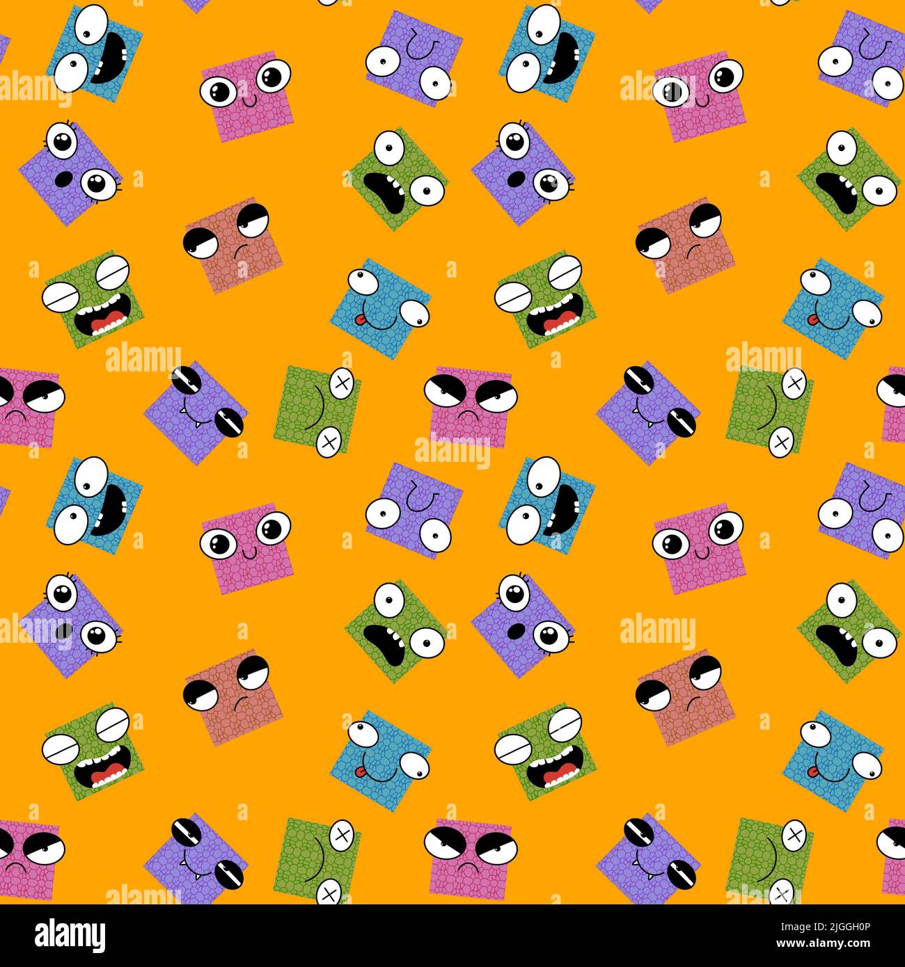 Square monsters seamless cartoon kids pattern for clothes print and ...
