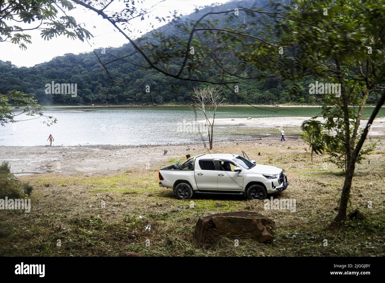 Tourists enjoy the Alegría Lagoon in the Tecapa Volcano. (Photo by ...