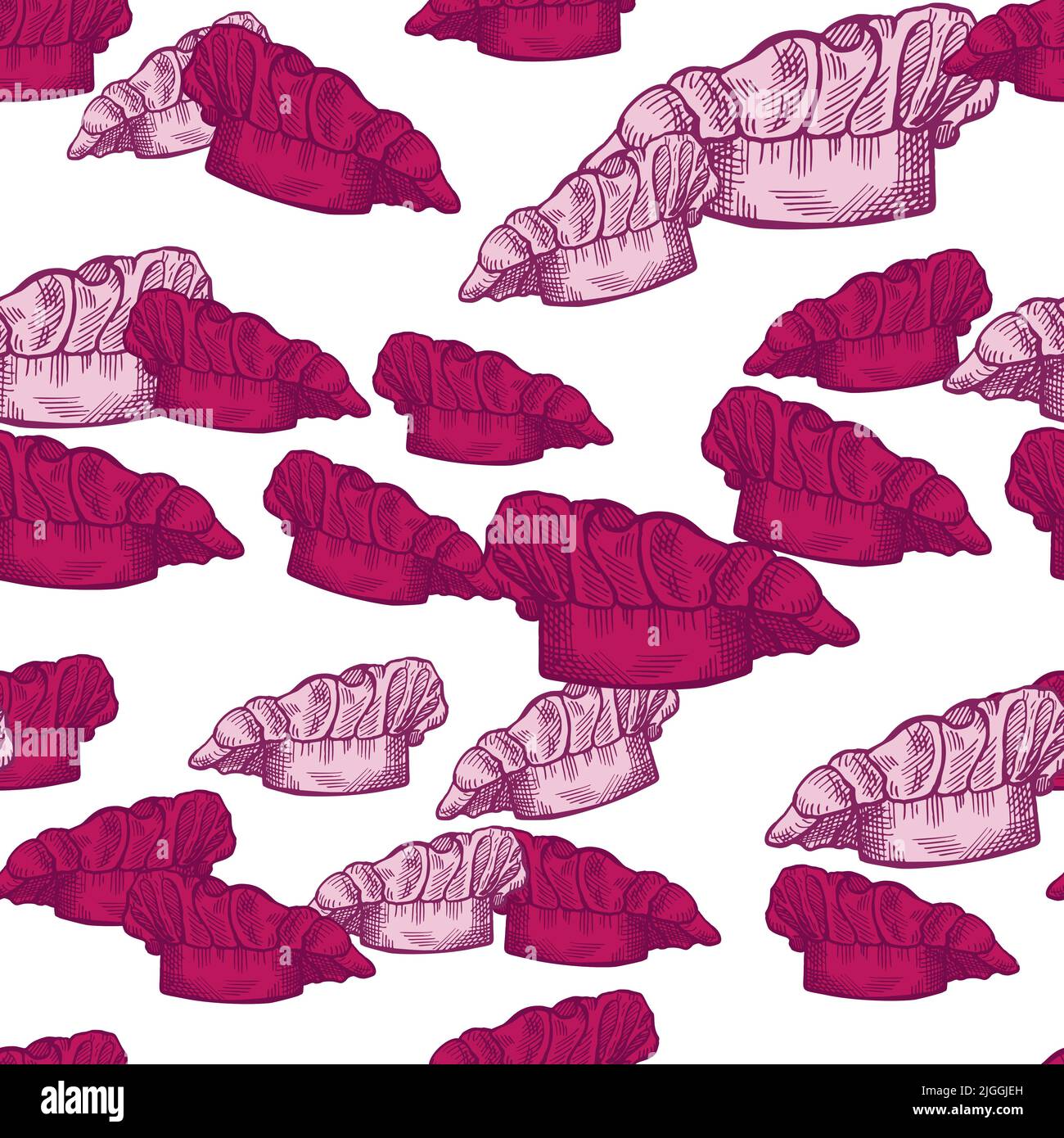 High chef hat engraved seamless pattern. Kitchen traditional element ...