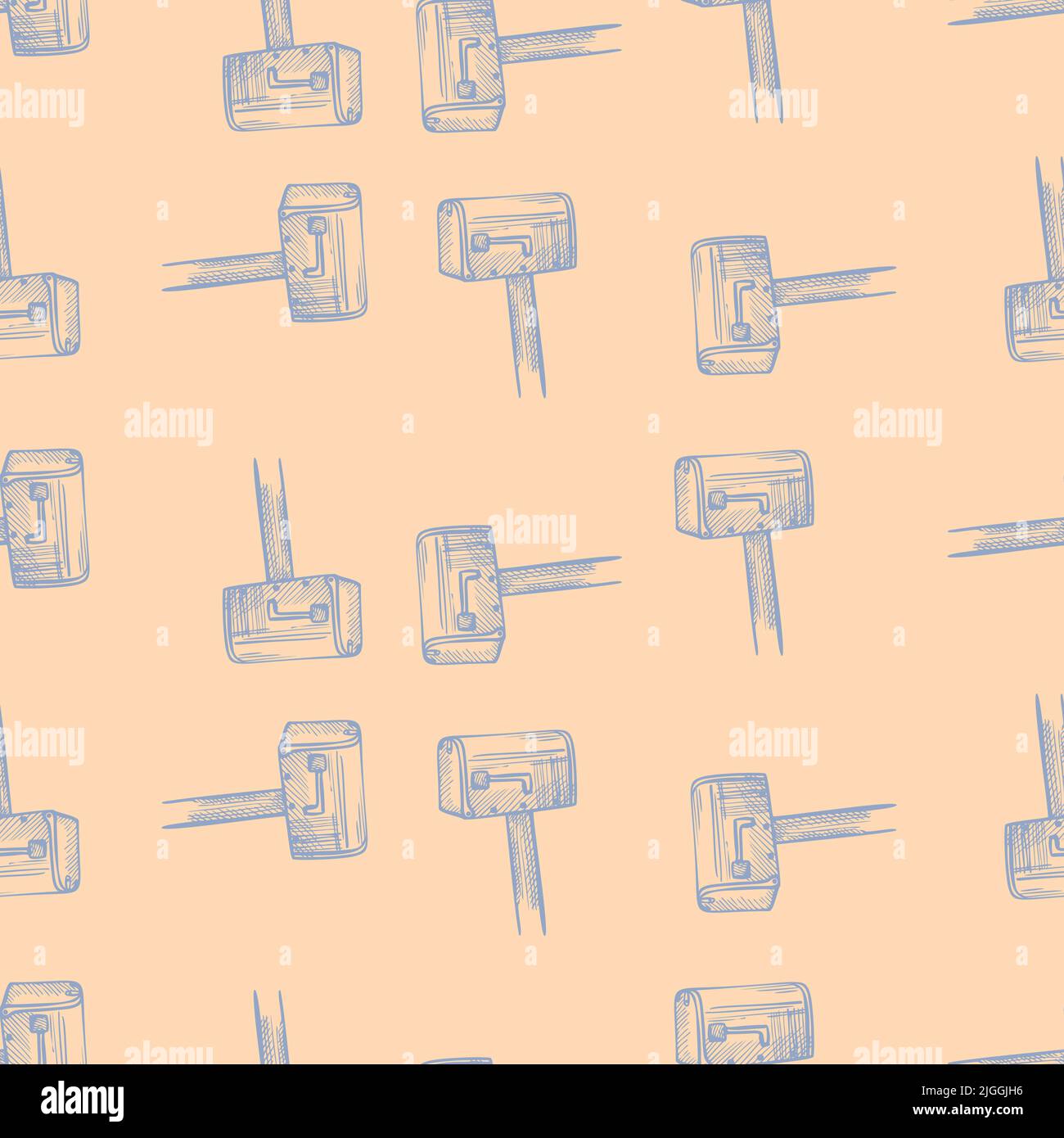 Mailbox engraved seamless pattern. Vintage letterbox in hand drawn ...