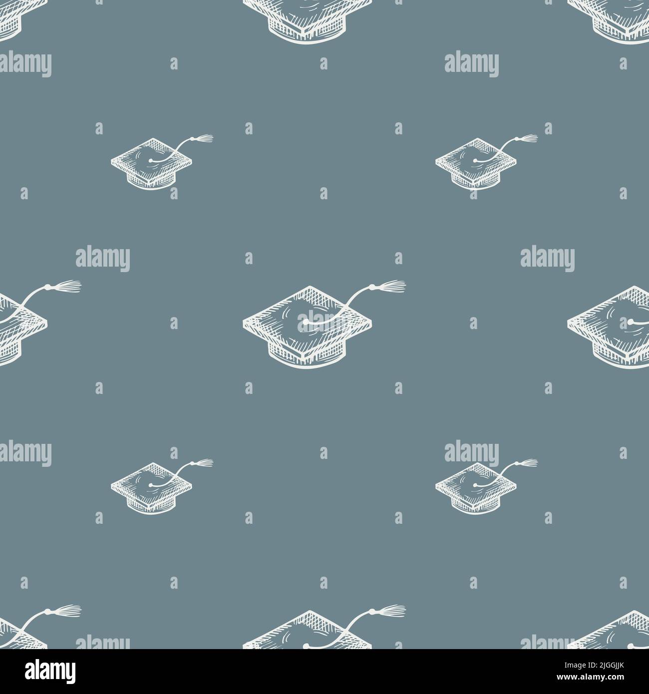 Graduate hats engraved seamless pattern. Vintage element education in ...