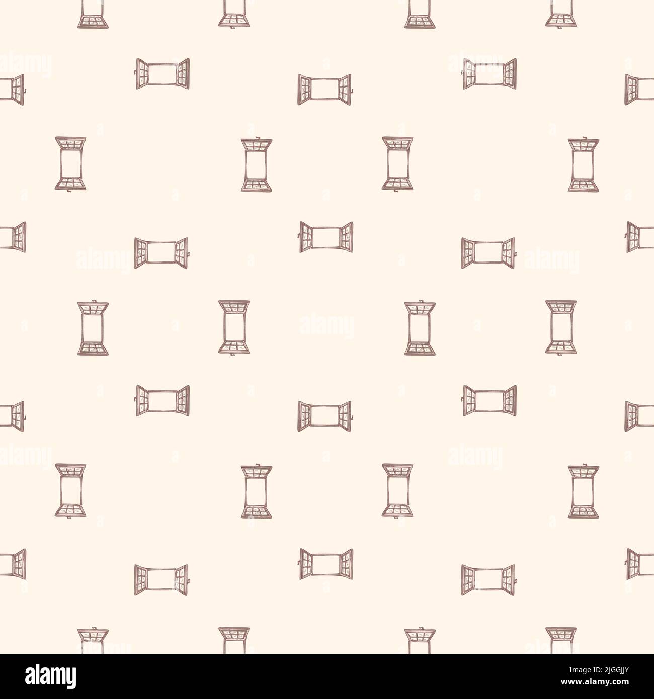 Windows engraved seamless pattern. Retro frame glass window hand drawn ...