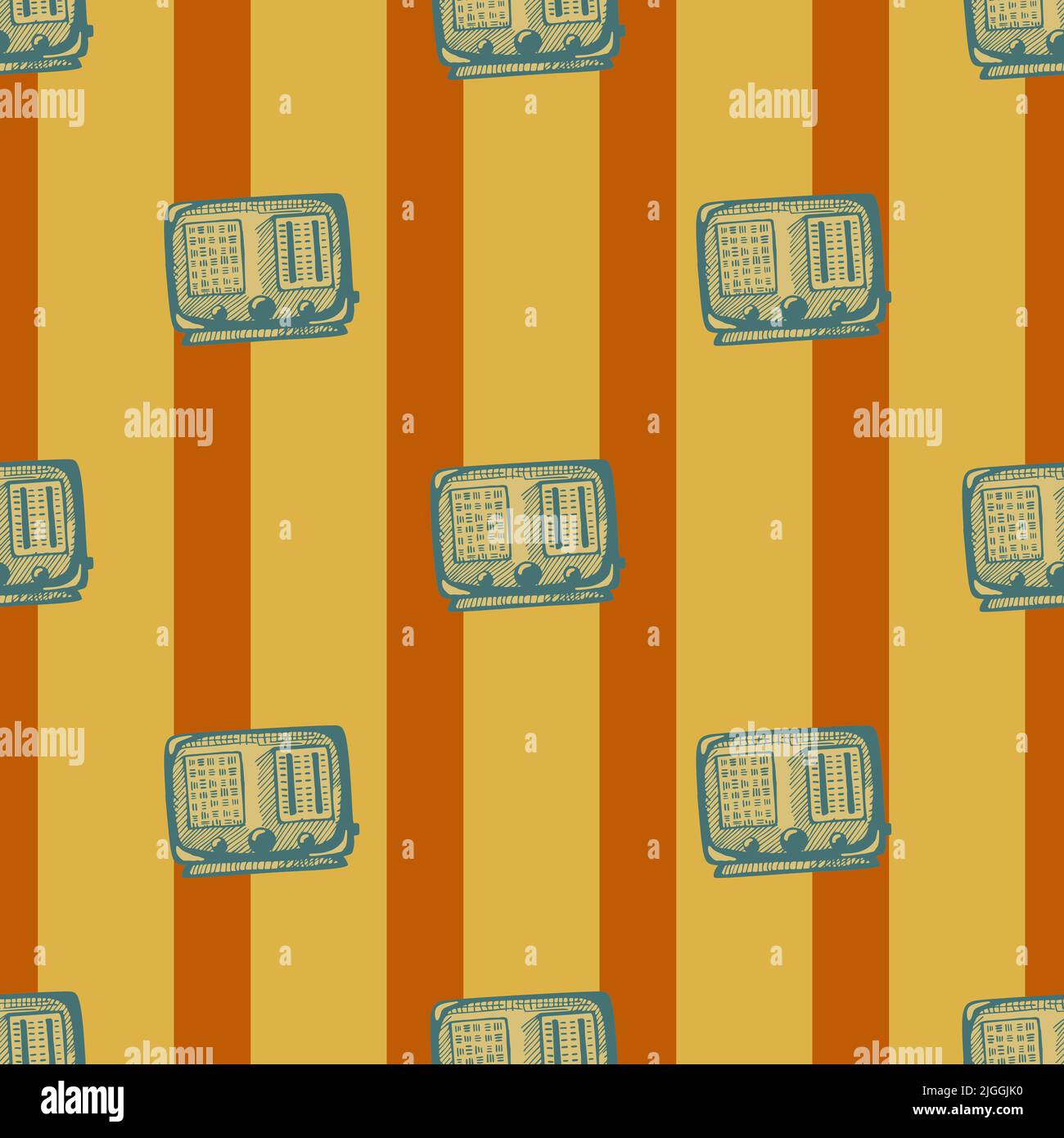 Retro radio engraved seamless pattern. Vintage media equipment in hand ...