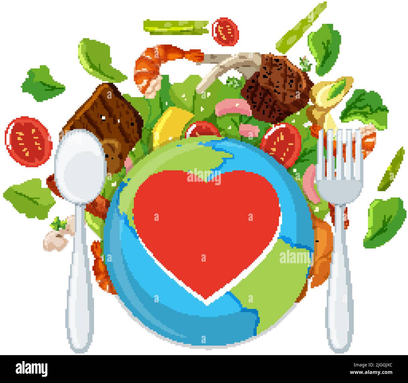 Earth around with food and vegetable illustration Stock Vector Image ...