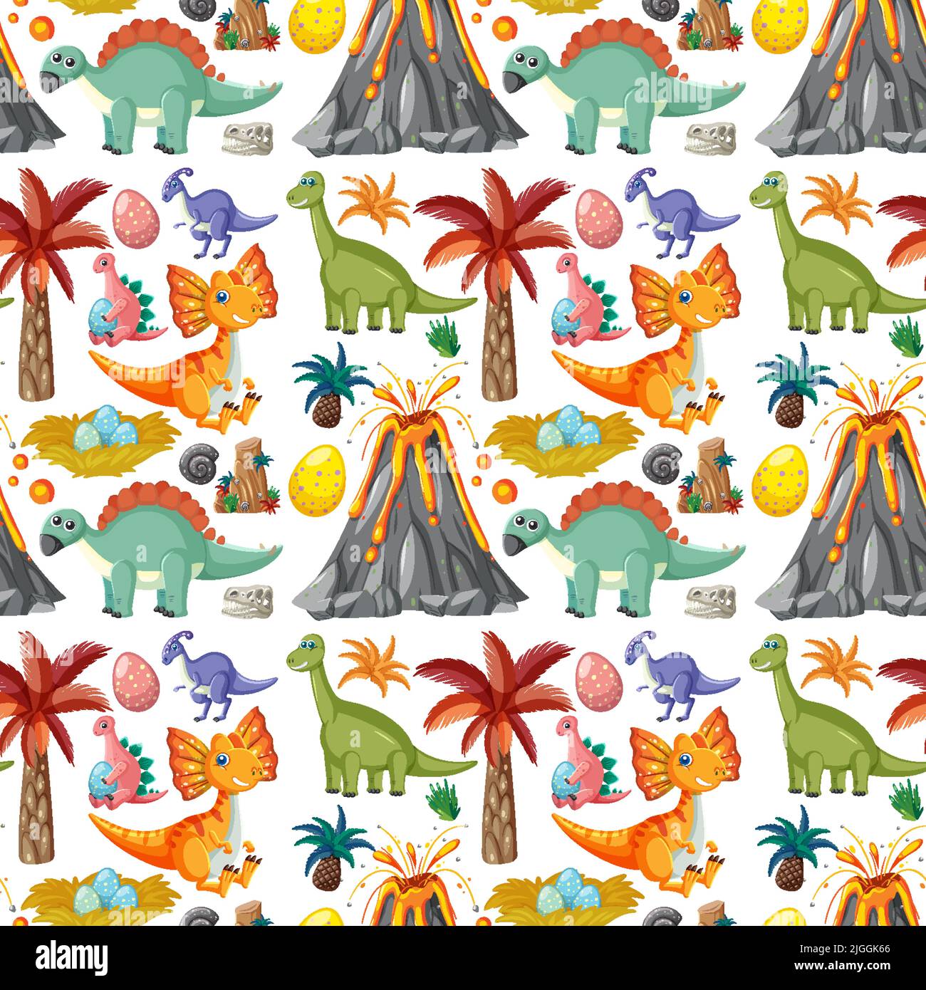 Cute dinosaur seamless pattern illustration Stock Vector Image & Art ...