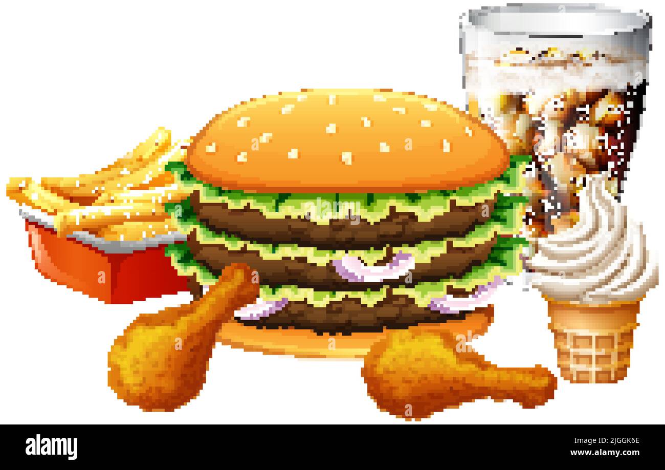 Fast food meal set on white background illustration Stock Vector Image ...