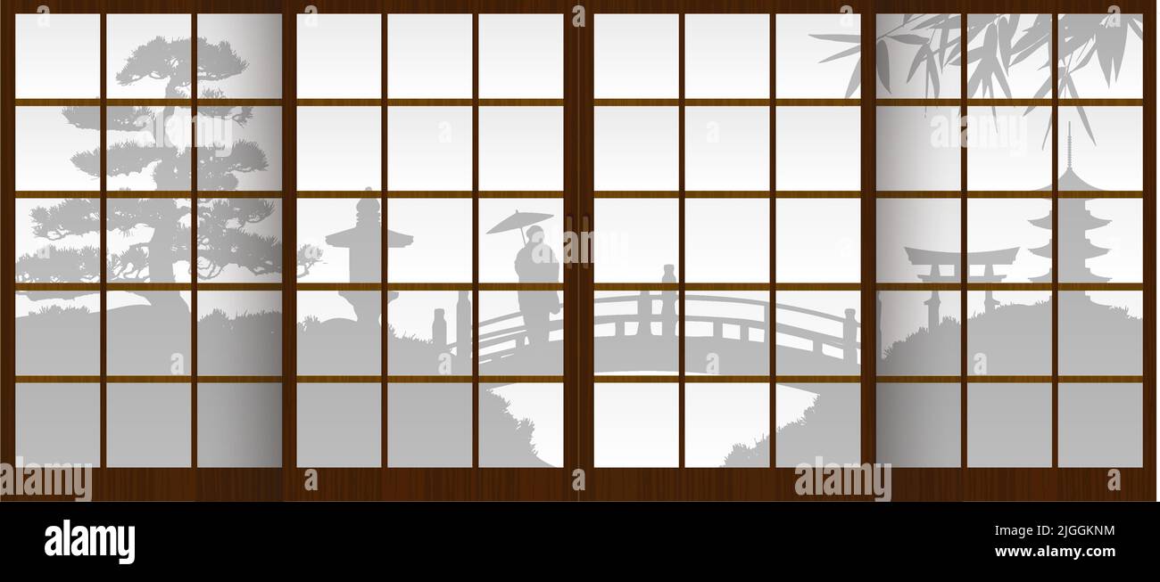 Japanese garden silhouette through the shoji ( japanese traditional ...