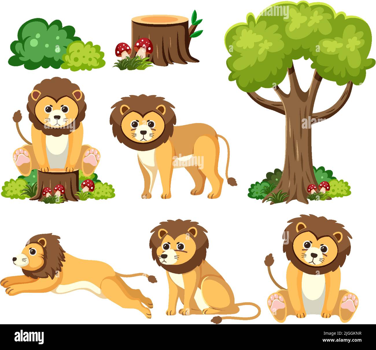 Wild animals set with nature elements illustration Stock Vector Image ...