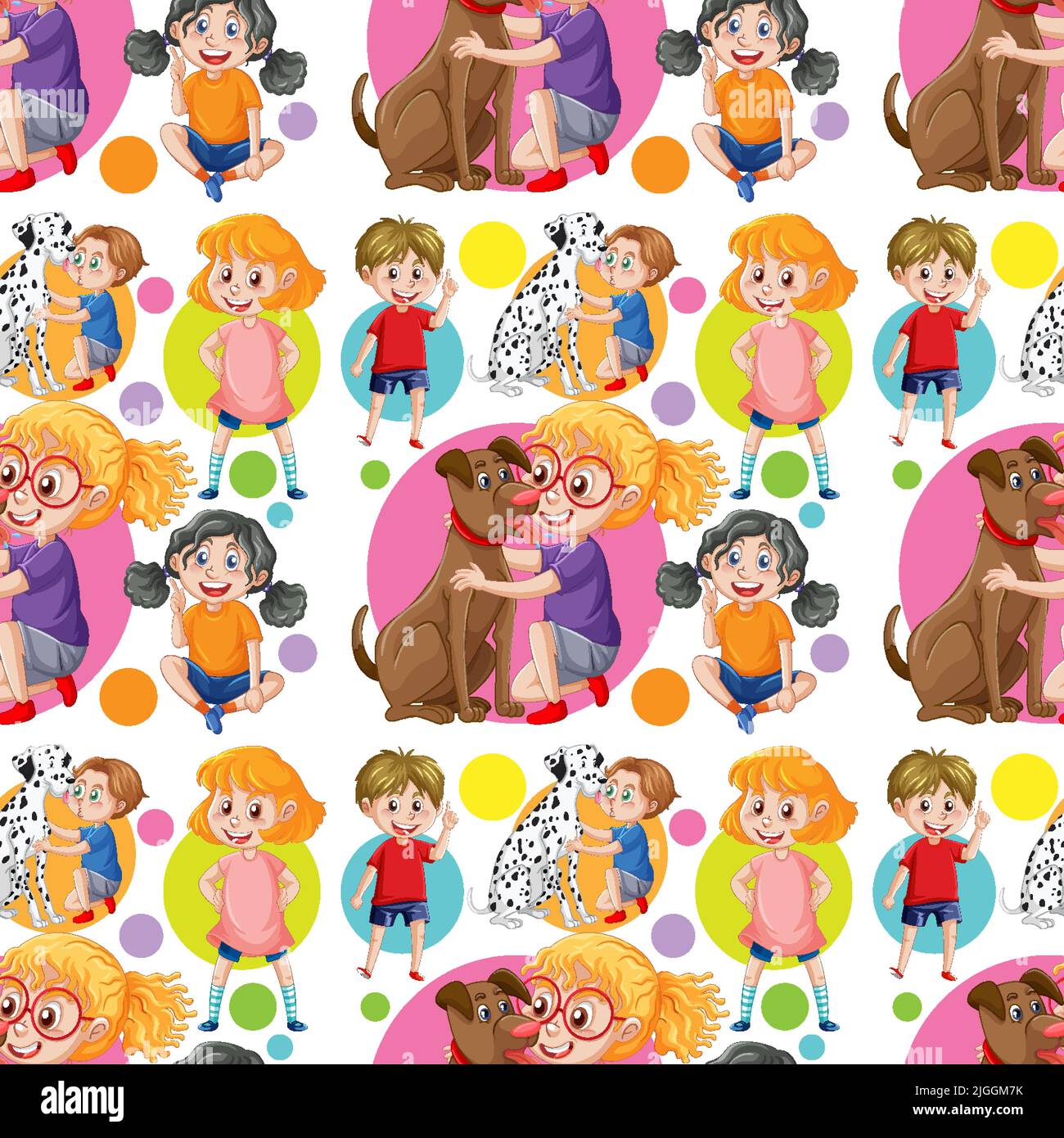Children cartoon character seamless pattern illustration Stock Vector ...