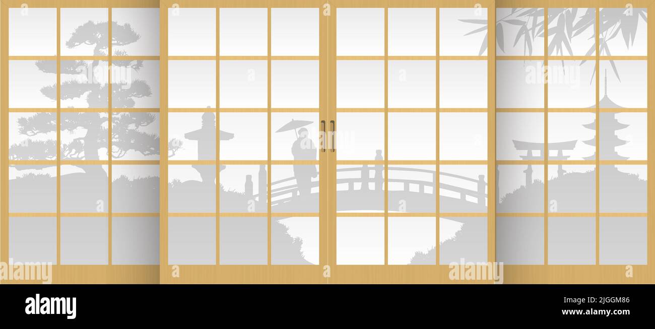 Japanese garden silhouette through the shoji ( japanese traditional ...