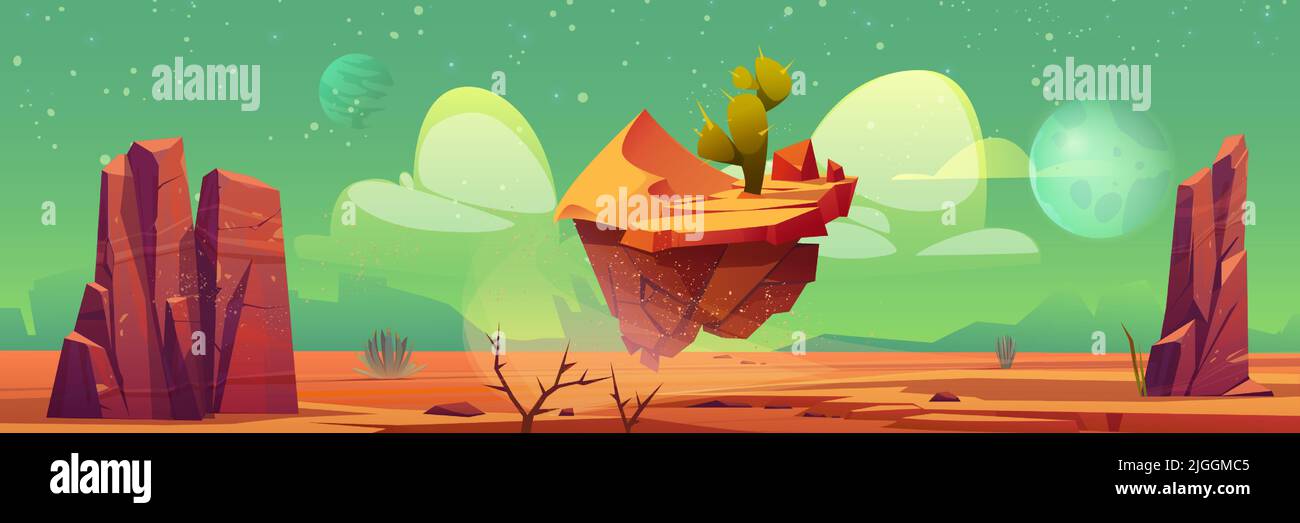 Alien planet desert landscape, cartoon panoramic background, deserted ...