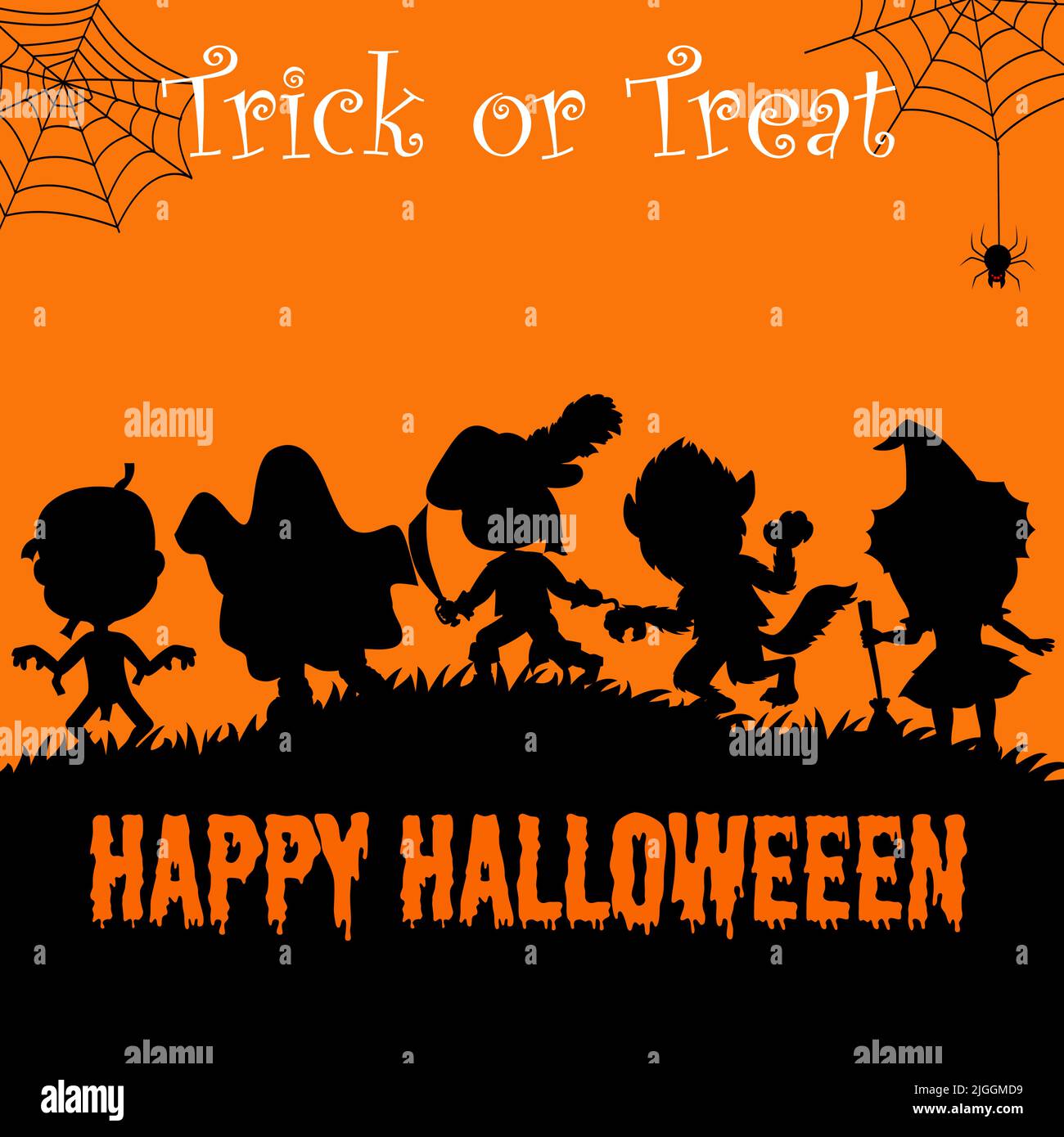 Happy Halloween. Silhouettes of Children in Halloween Costumes Stock ...